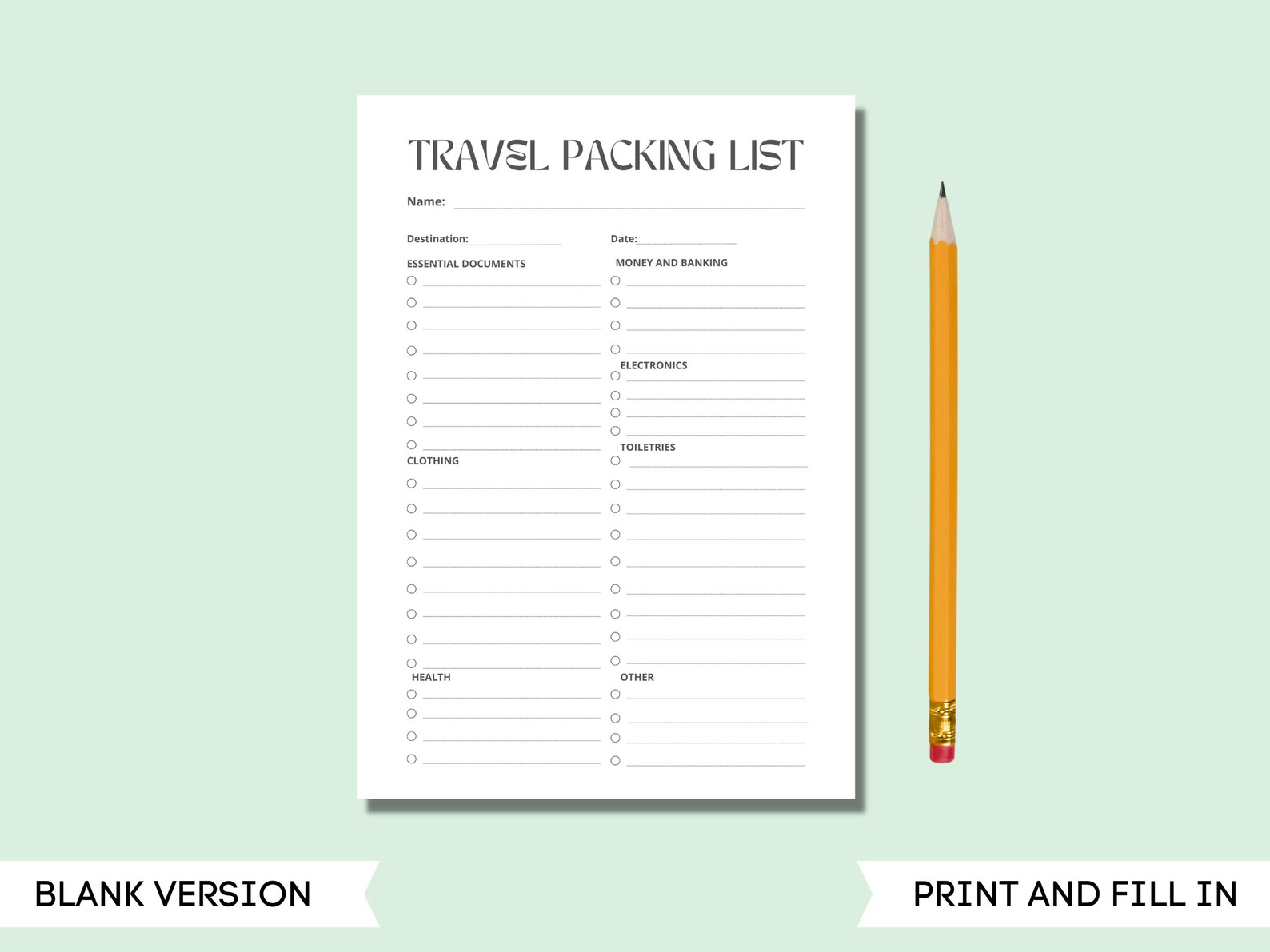 Travel Packing List | Travel Packing List Printable | Packing Checklist ...