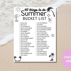 Summer Bucket List Printable, Summer Holiday Bucket List Template ...