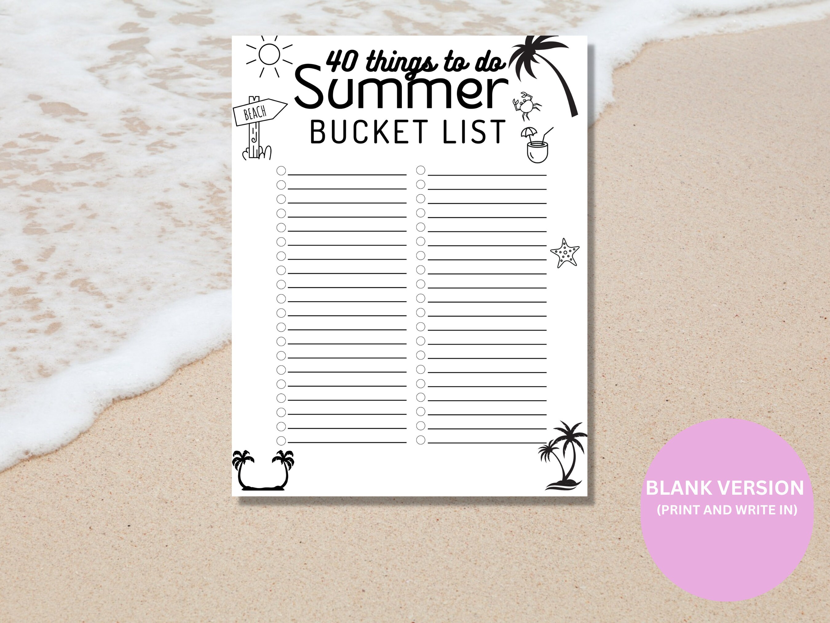 Summer Bucket List Printable, Summer Holiday Bucket List Template ...