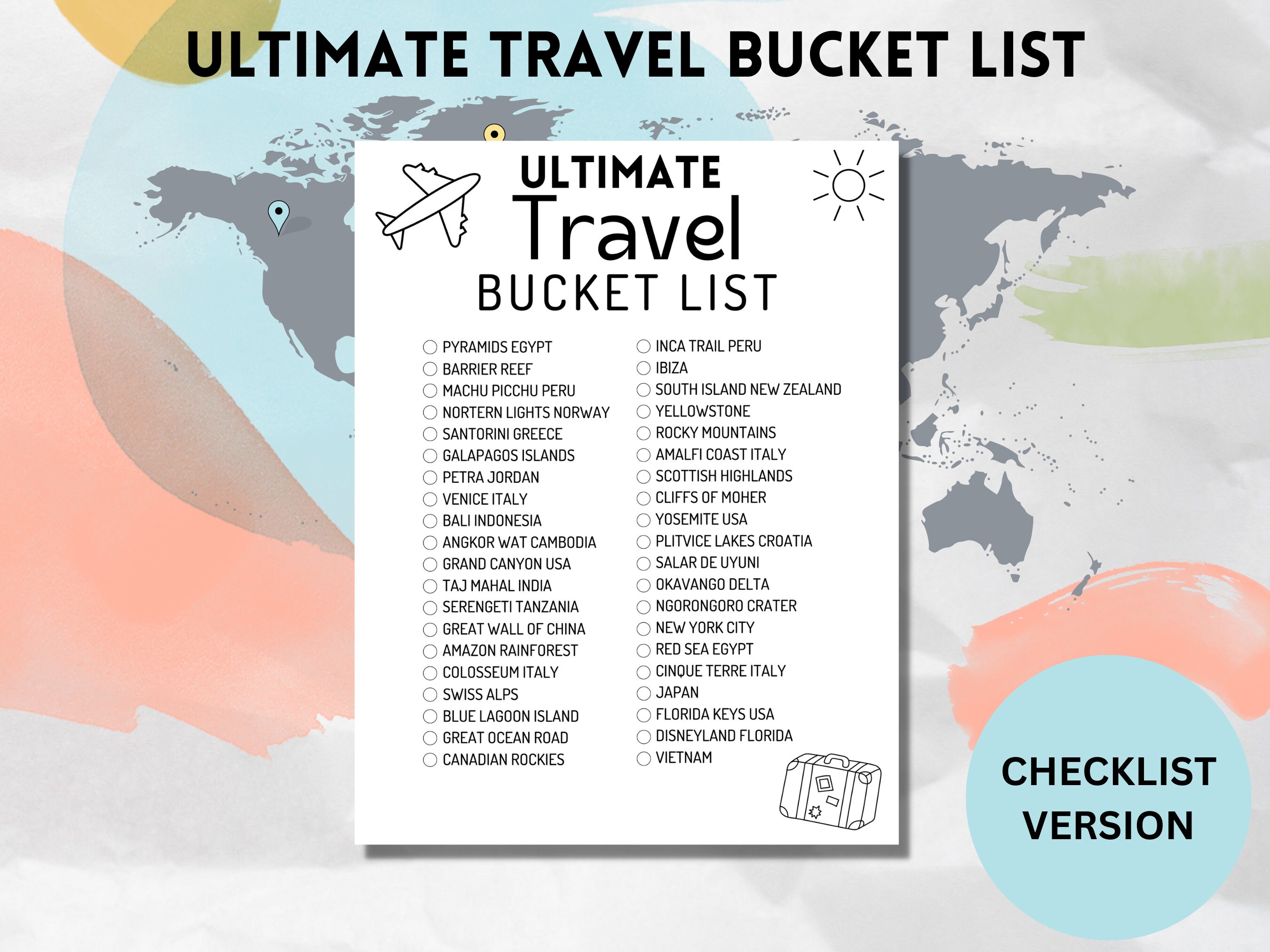Travel Bucket List, Printable Download, Wanderlust List, Travel to Do ...