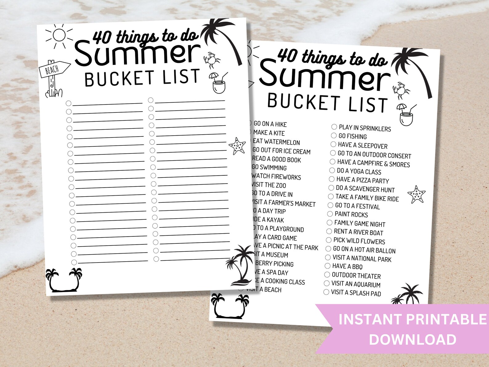 Summer Bucket List Printable, Summer Holiday Bucket List Template ...