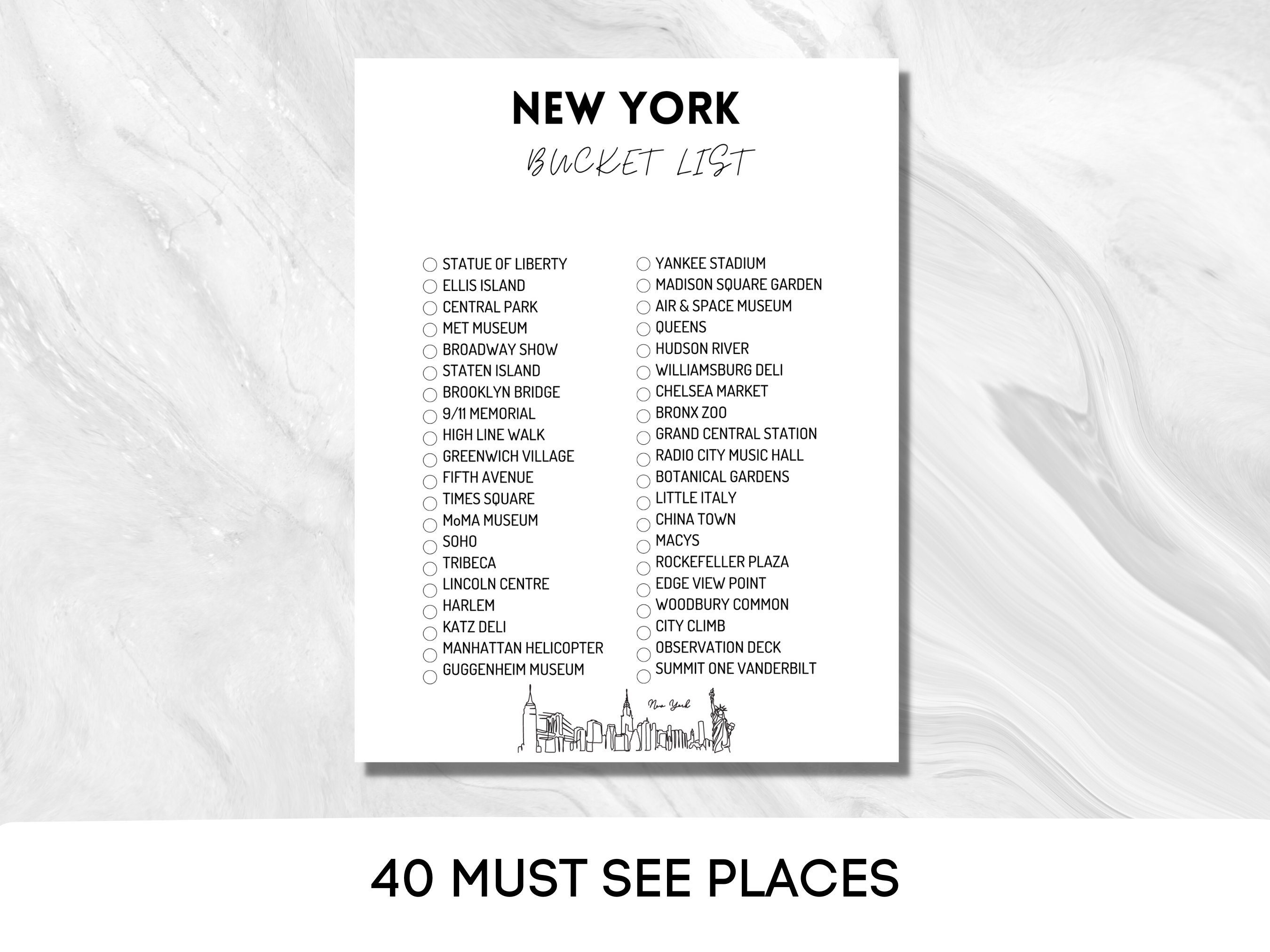 New York, Bucket List Printable | Travel Bucket List | Travel Planner ...