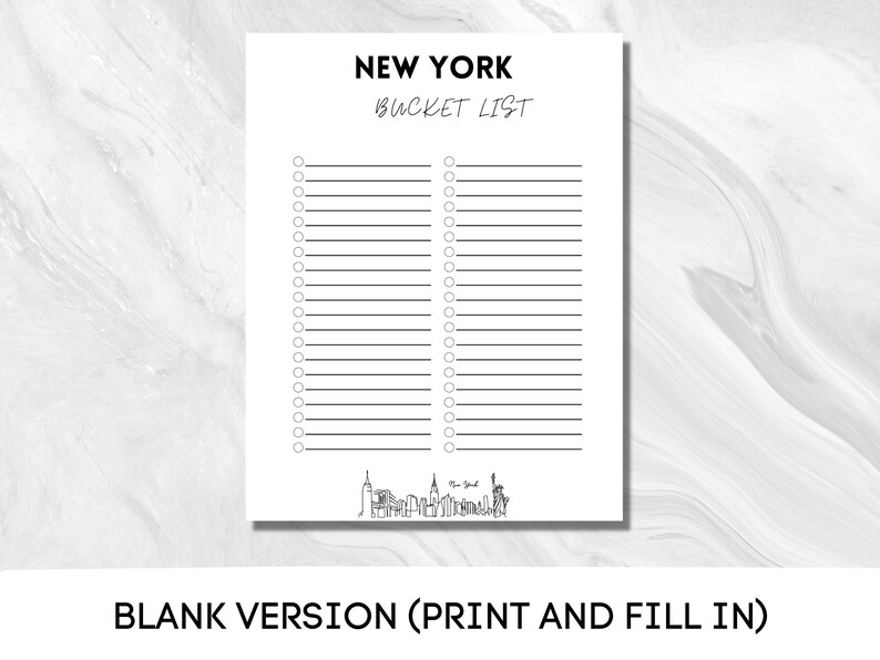 New York, Bucket List Printable | Travel Bucket List | Travel Planner ...