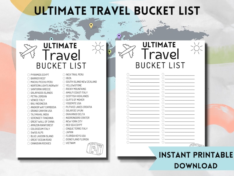 Travel Bucket List, Printable Download, Wanderlust List, Travel to Do ...