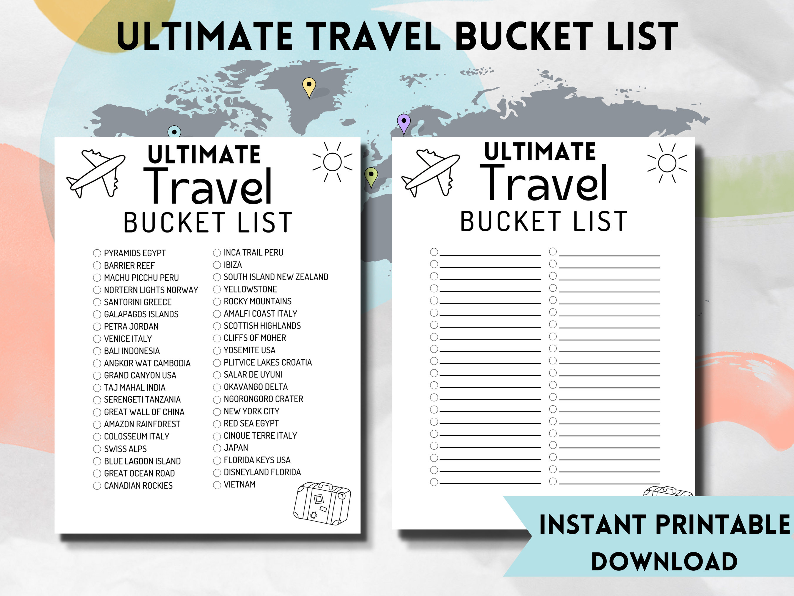 Travel Bucket List, Printable Download, Wanderlust List, Travel to Do ...
