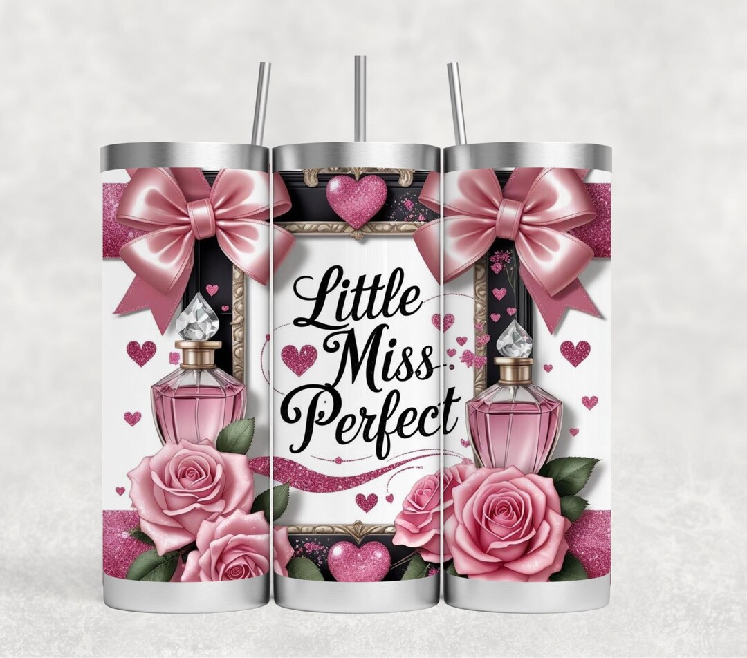 Coquette Tumbler PNG: Pink Bows, Perfume & Roses (20oz Sublimation Wrap ...