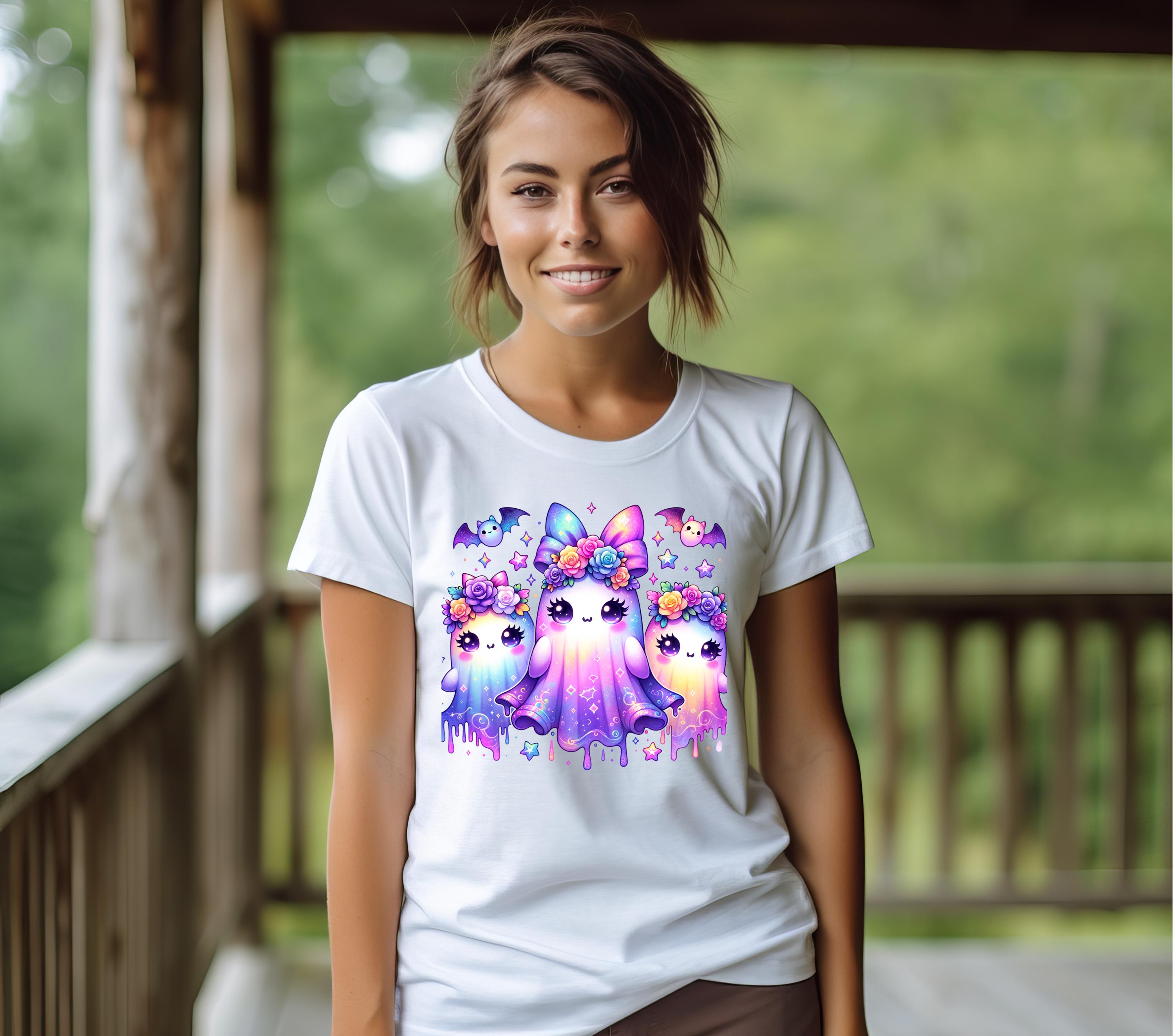 Kawaii Ghost PNG With Flower Crowns and Bows – Pastel Drippy Halloween ...