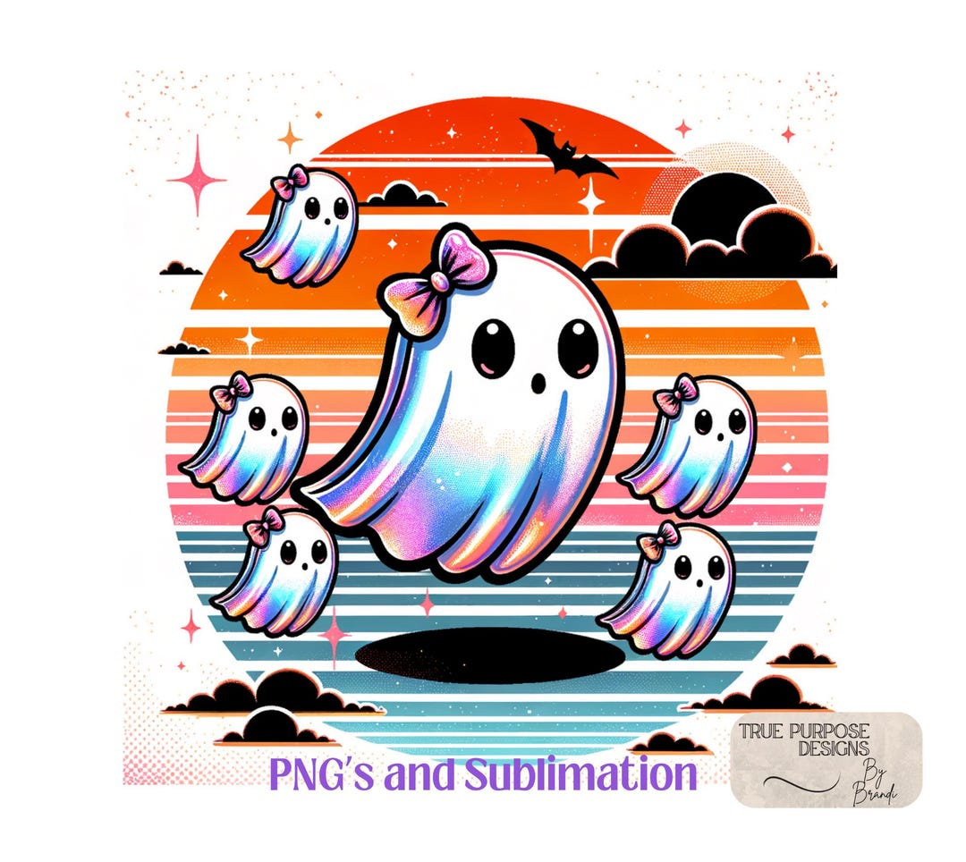 Retro Flying Ghost PNG: Tropical Halloween Clipart for Sublimation ...