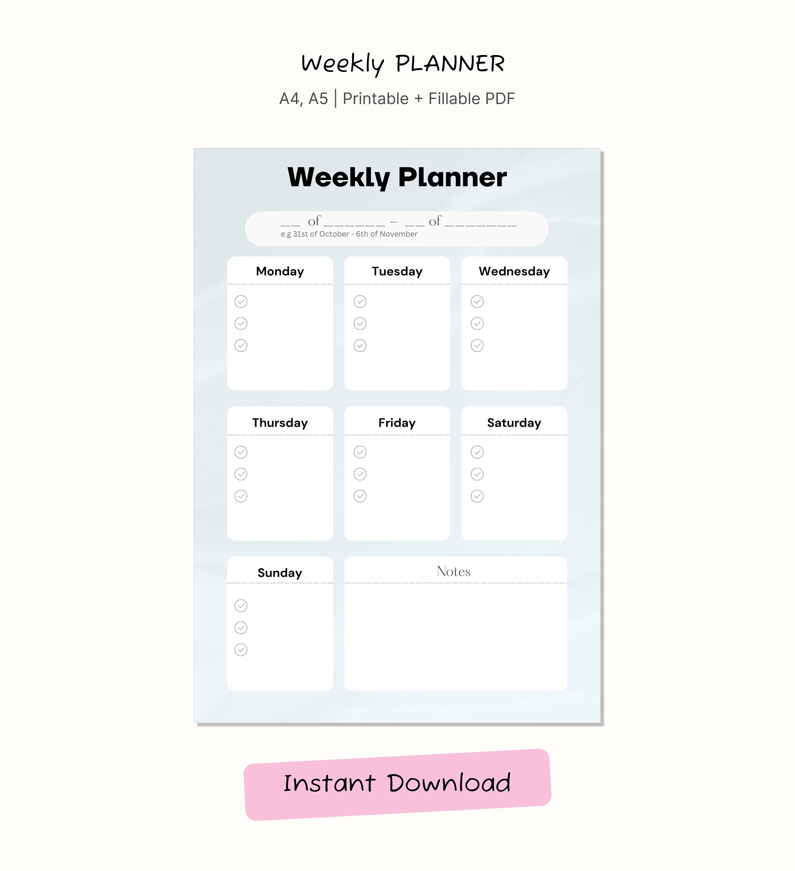 Weekly Planner, Printable, Editable Planner, Planner Set, Planner ...