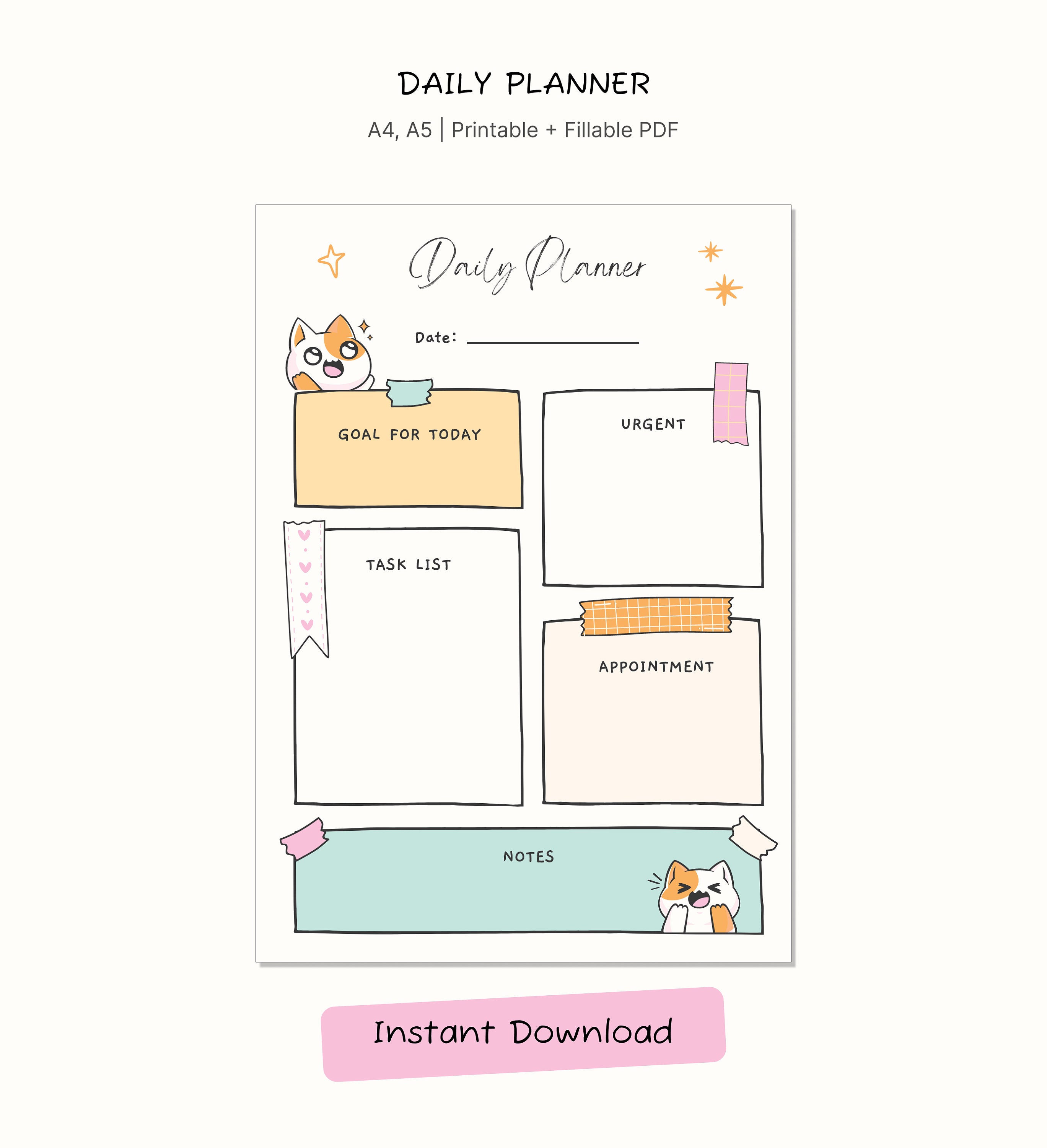 Daily Planner, Printable, Editable Planner, Planner Set, Planner ...