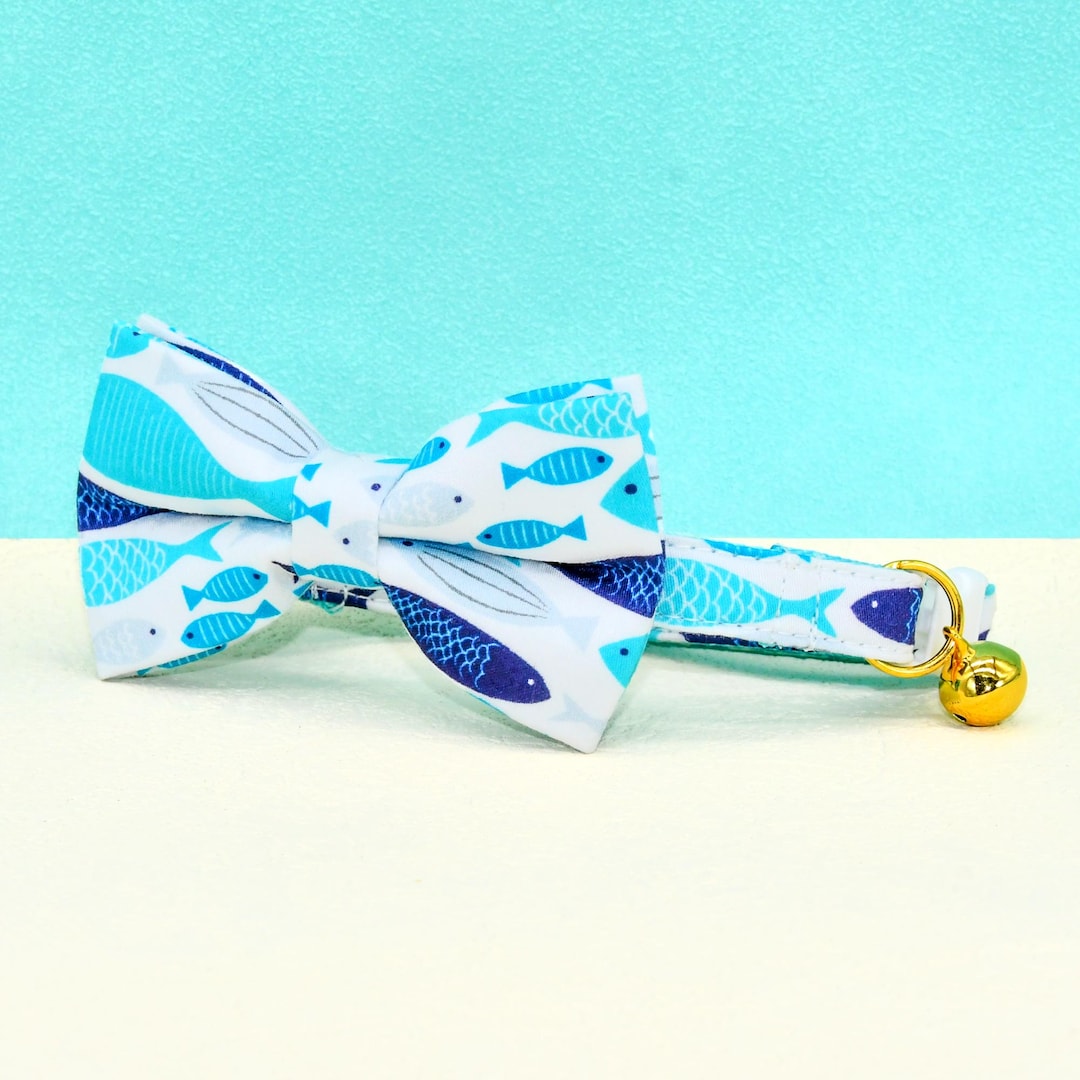 Breakaway Cat Collar Bow, Blue Fish Cat Collar Bow Tie, Cat Collar ...