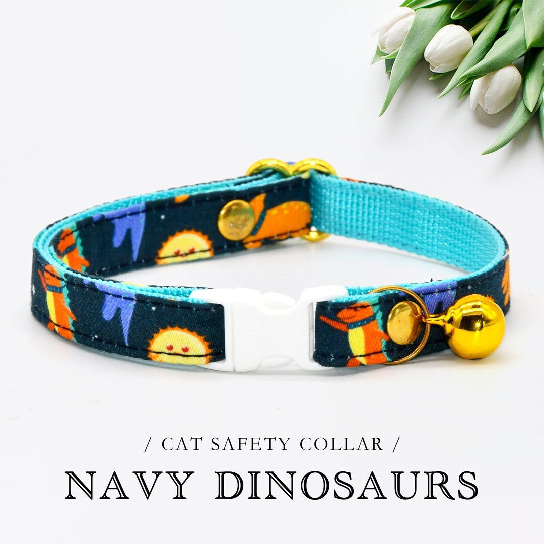 Navy Blue Cat Collars, Space Dinosaur Pattern, Wedding / Birthday Cat ...
