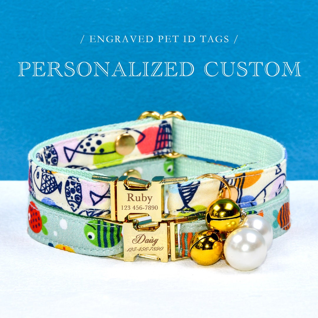 Cat Collar, Personalized Custom Cat Collar, Fish Cat Collar Bow, Pet ...