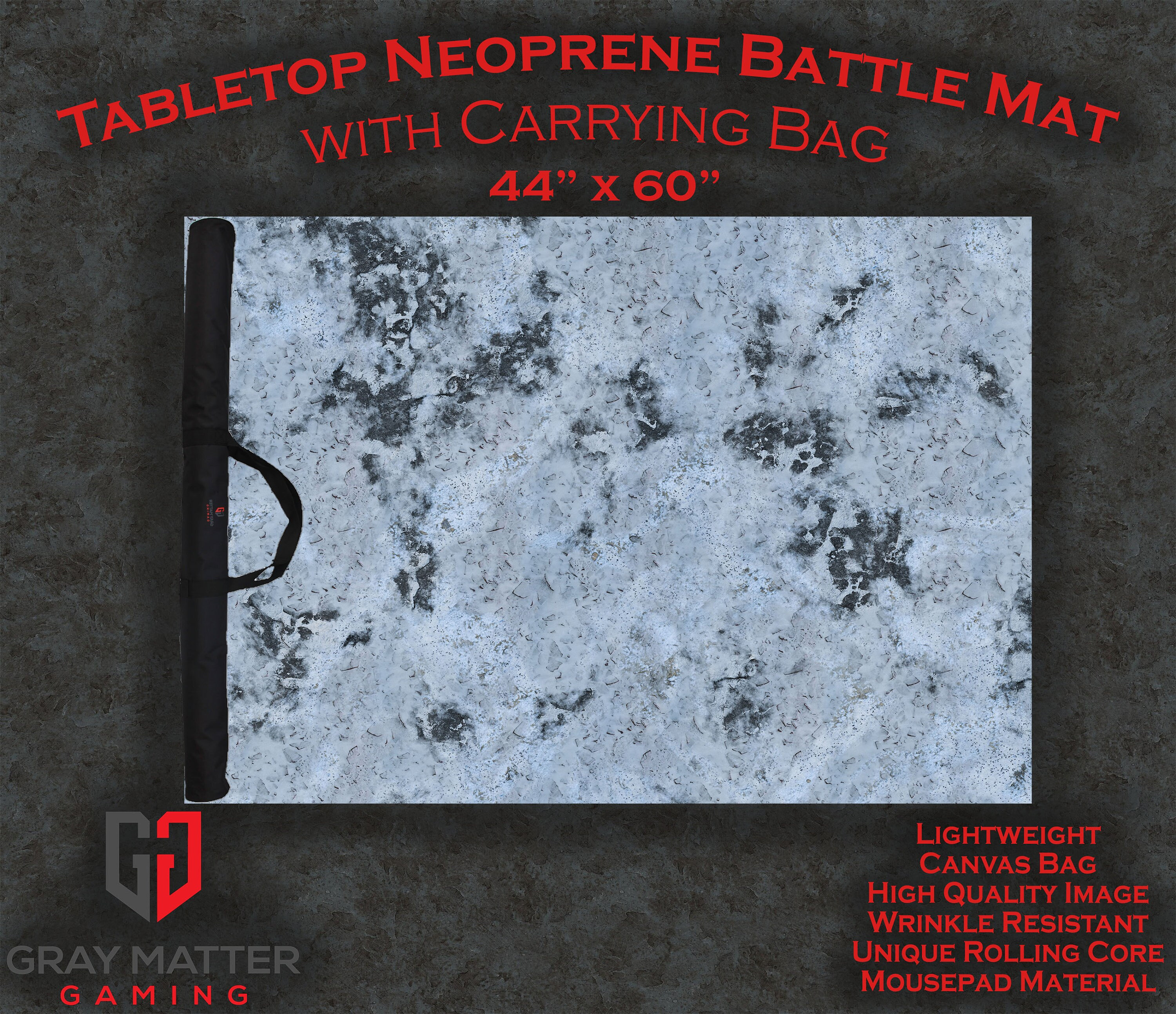 Tabletop Wargame Battle Mat W\ Bag - Snowy Tundra - 36x36, 36x72, 44x60 ...
