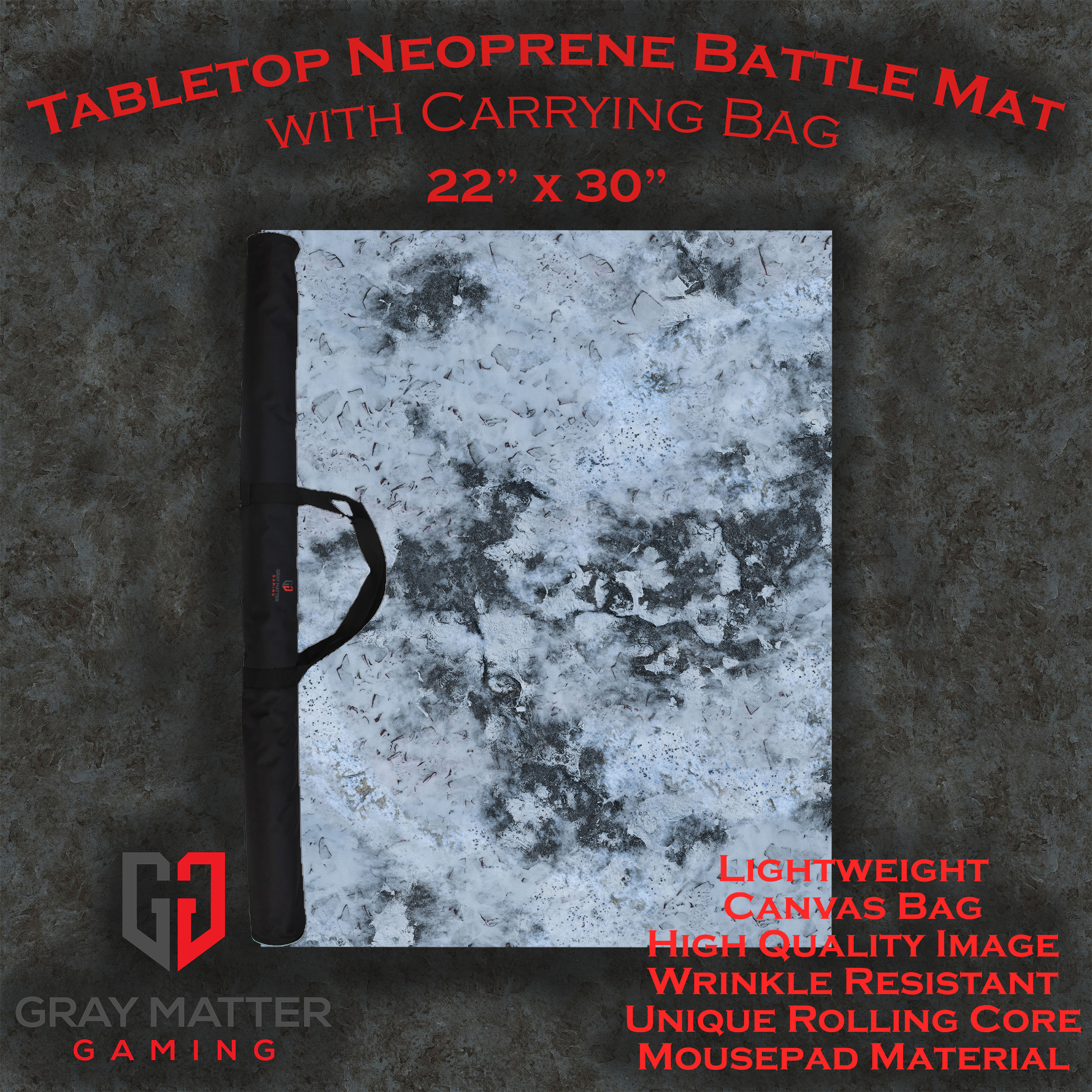 Tabletop Wargame Battle Mat W\ Bag - Snowy Tundra - 36x36, 36x72, 44x60 ...