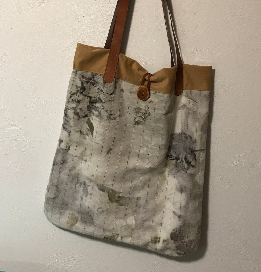 Eco Print Leaf Tote, Large Botanical Bag, Handmade, Hand Plant Dyed, in ...