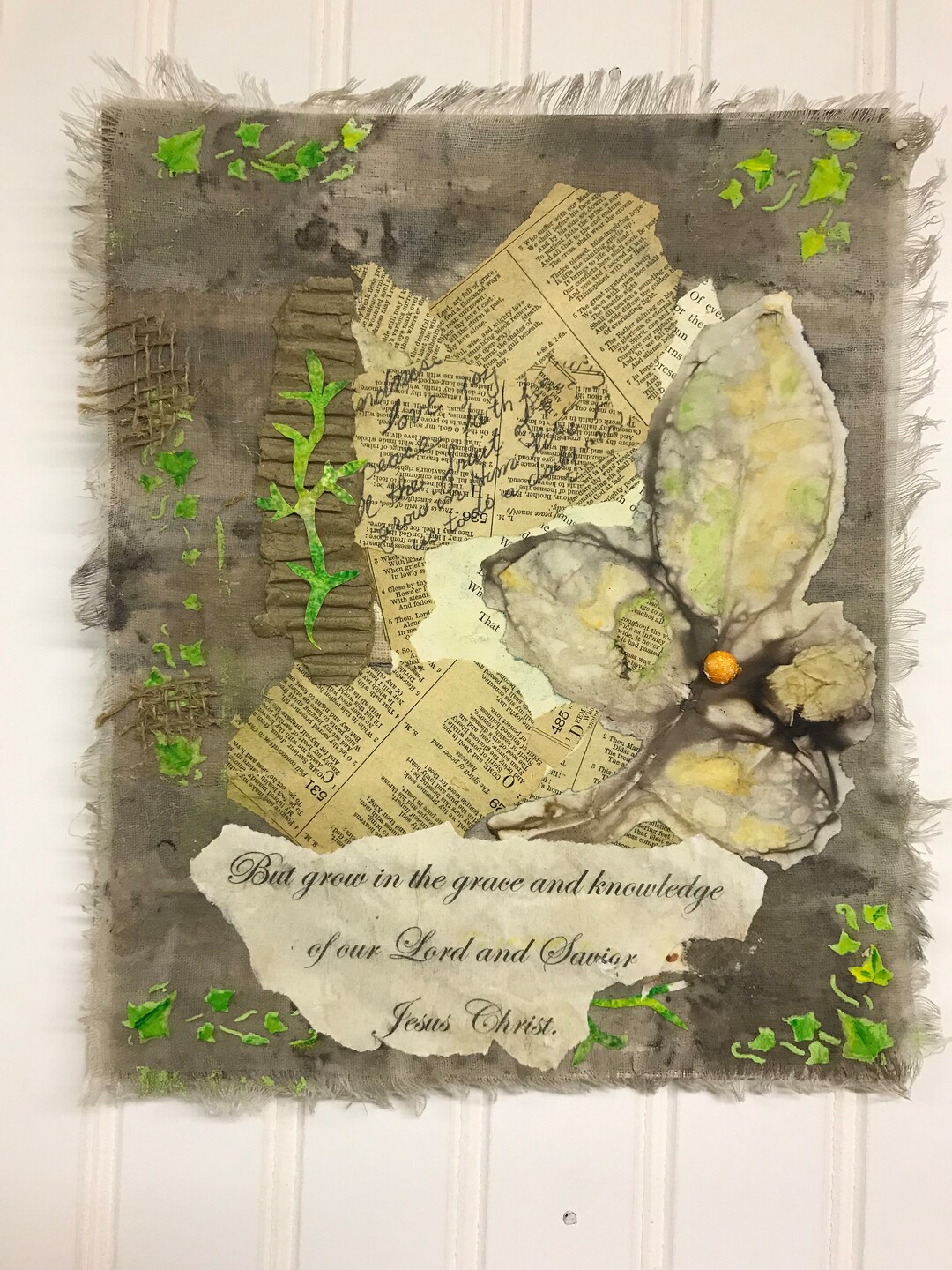 Ecoprint Collage, Grow in Grace, Wall Art, 11 X 9 In., Collage Hanging ...