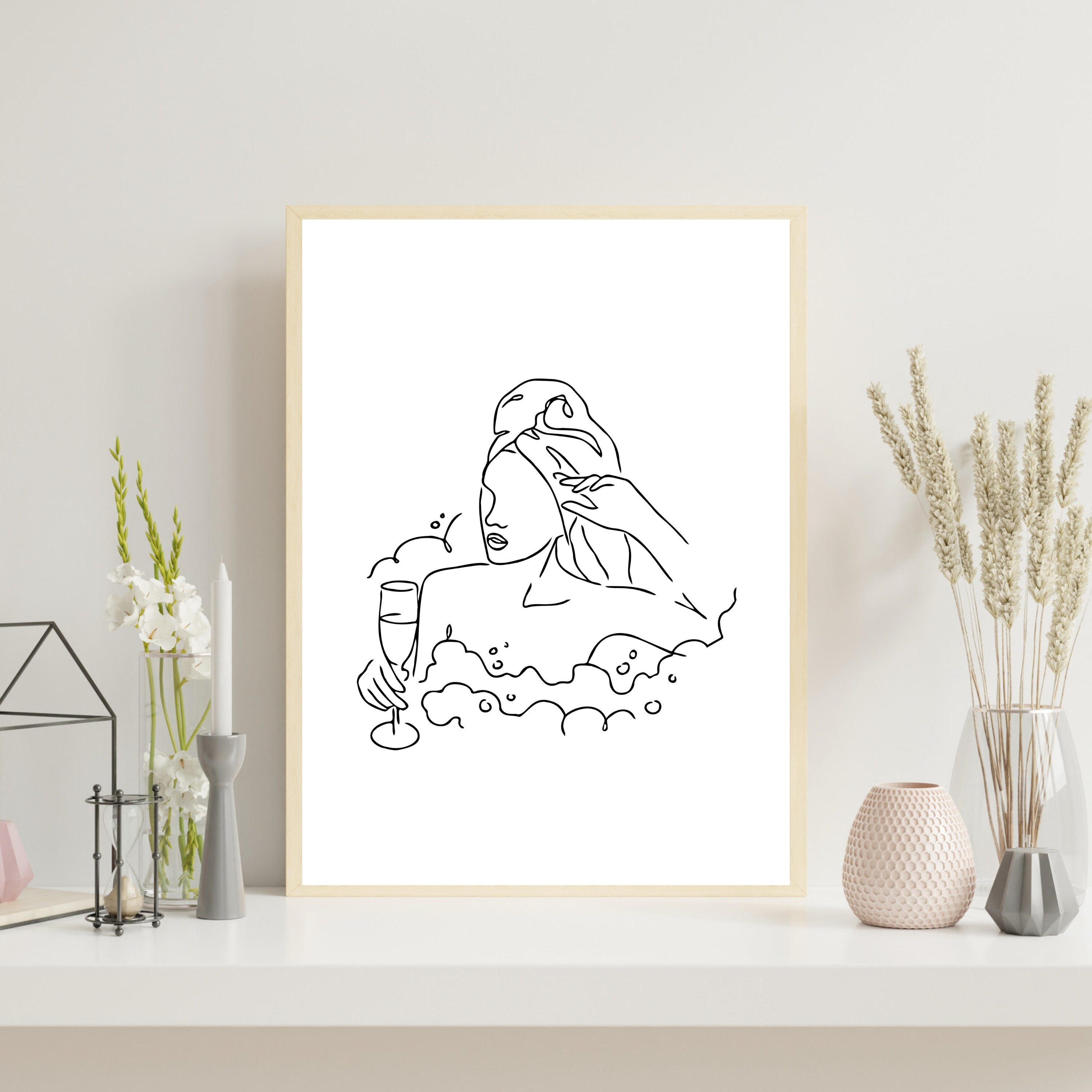 Printable Bathroom Art Line Art Print Bathroom Minimalist Abstract Wall ...