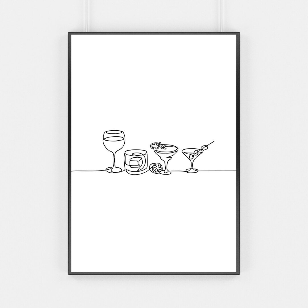 Printable Cocktails Art | Line Art Print | Kitchen Minimalist ...