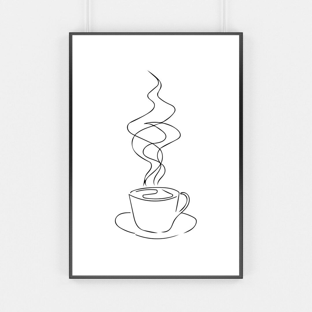 Printable Coffee Cup Art Line Art Print Kitchen Minimalist Abstract ...
