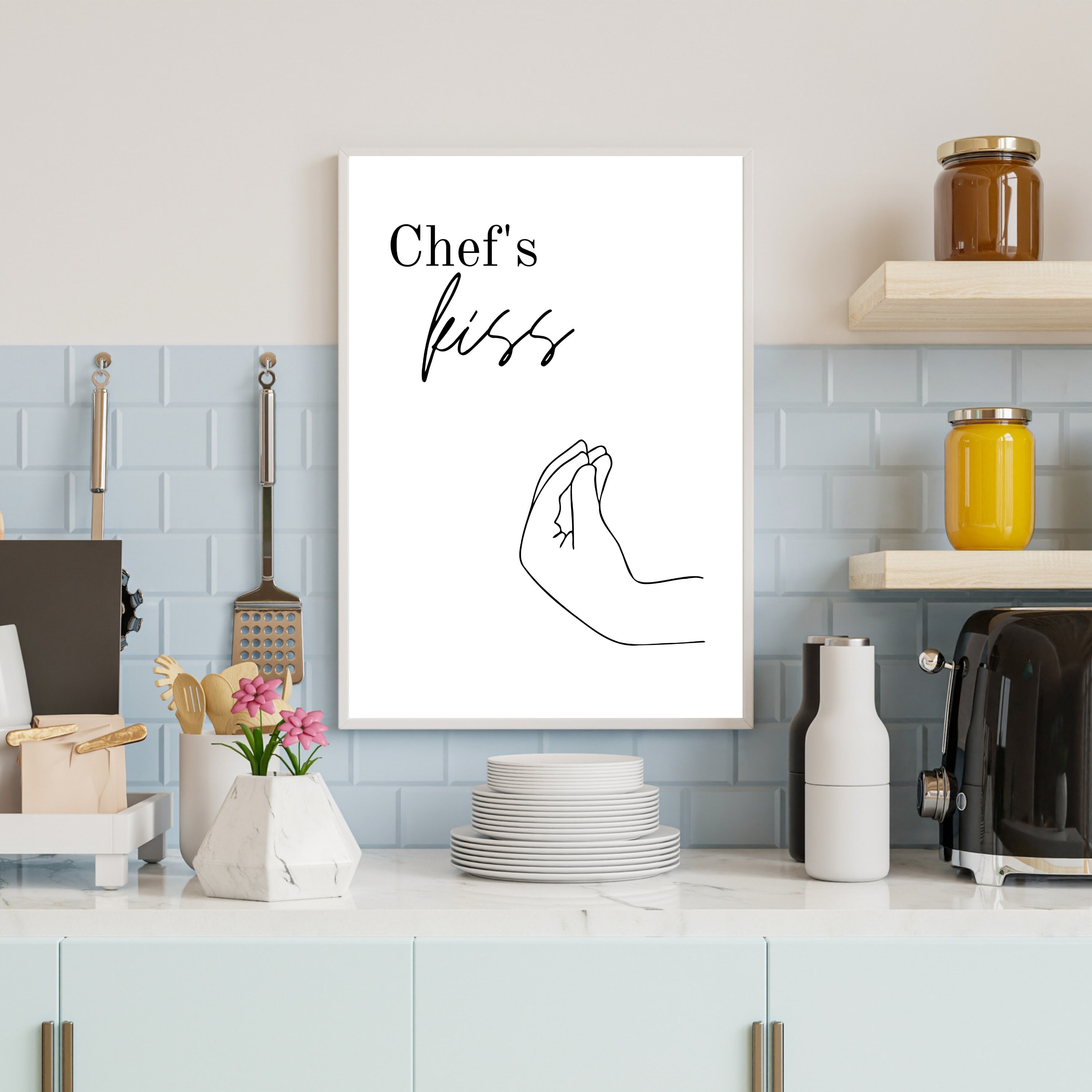 Printable Chef's Kiss Art Line Art Print Kitchen Minimalist Abstract ...