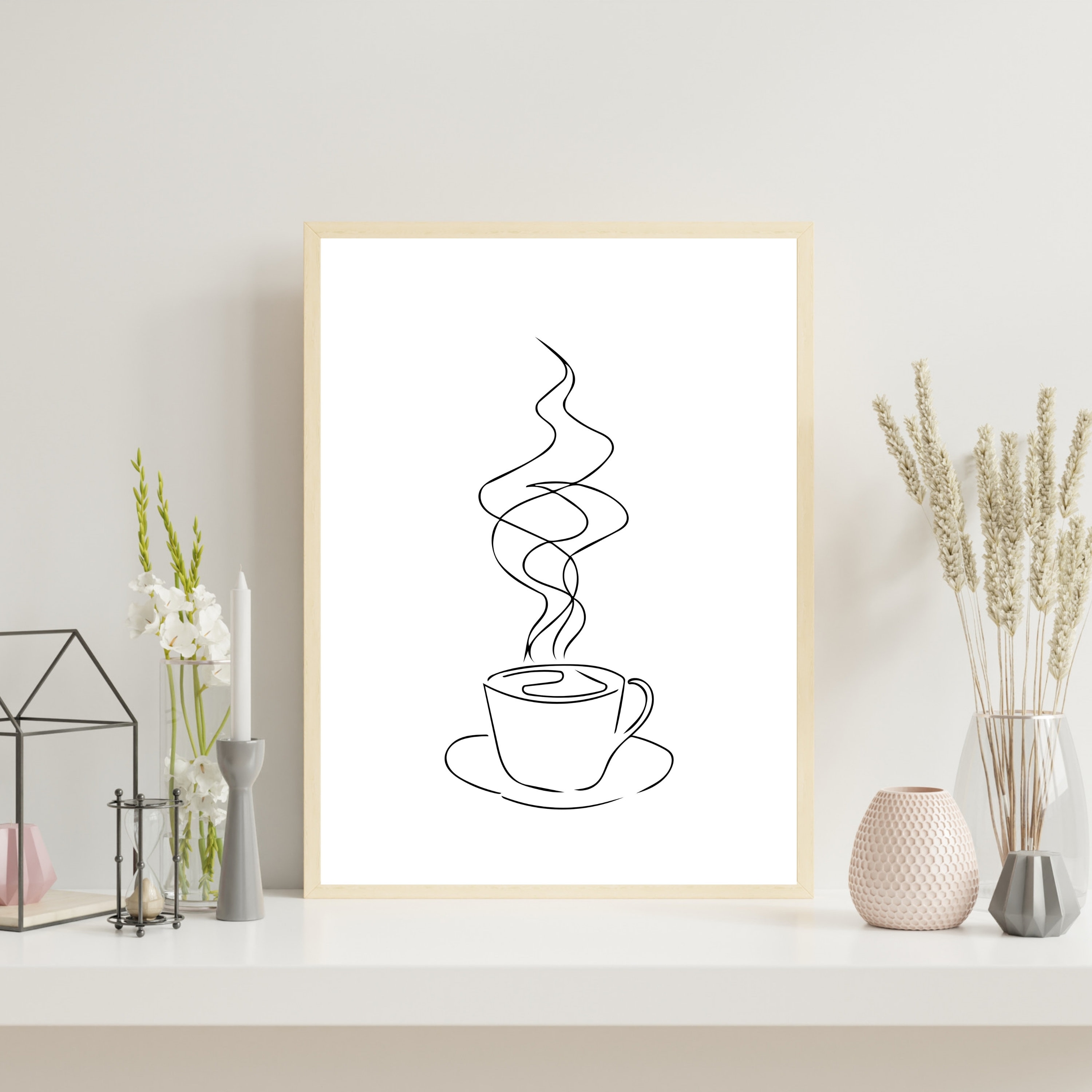 Printable Coffee Cup Art Line Art Print Kitchen Minimalist - Etsy