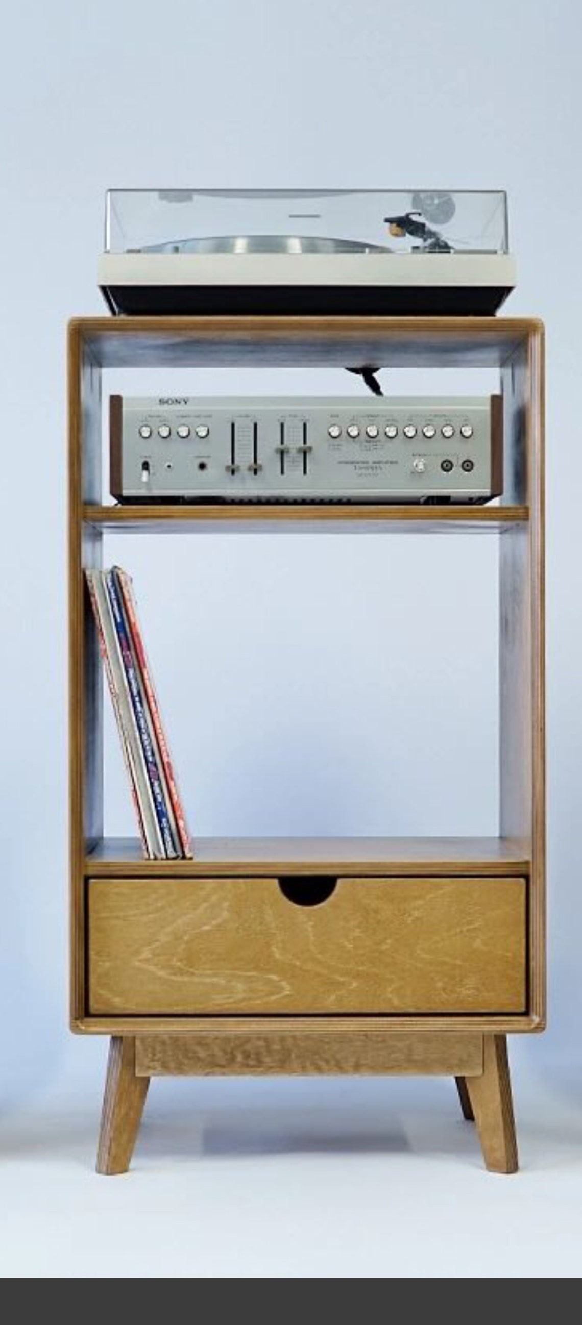 Birch Plywood Turntable and Vinyl Record Cabinet, Record Player Station ...