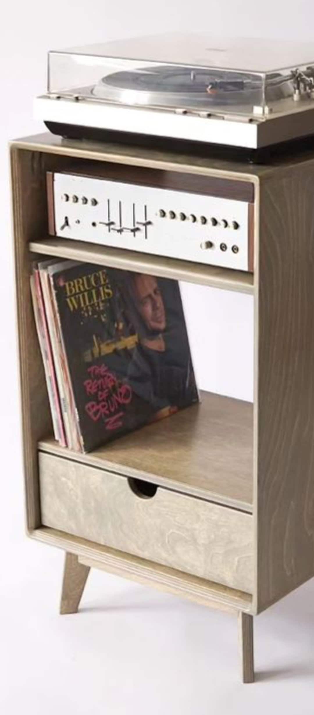 Birch Plywood Turntable and Vinyl Record Cabinet, Record Player Station ...