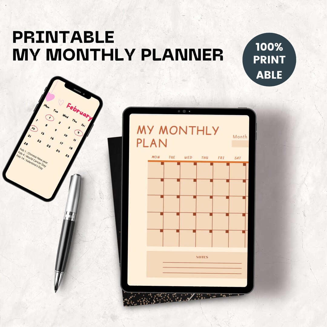 Boho Monthly Planner Printable, Month at a Glance, Monthly Organizer ...