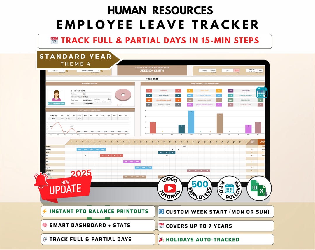 Employee Time-off Tracker | Excel PTO Template With Full and Hourly ...