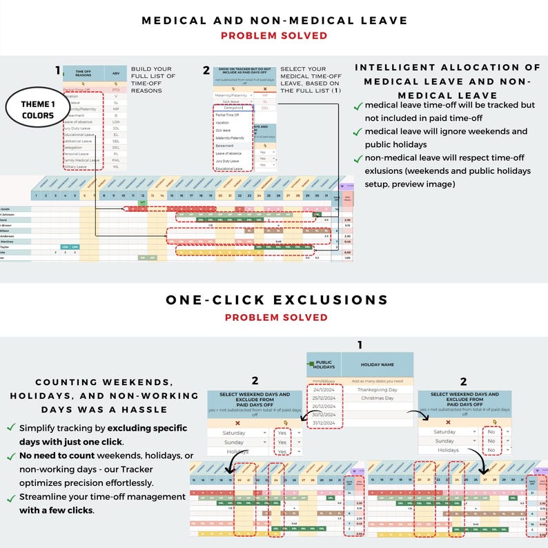Leave Tracker Excel Template: up to 500 Employees, 7 Years (digital ...