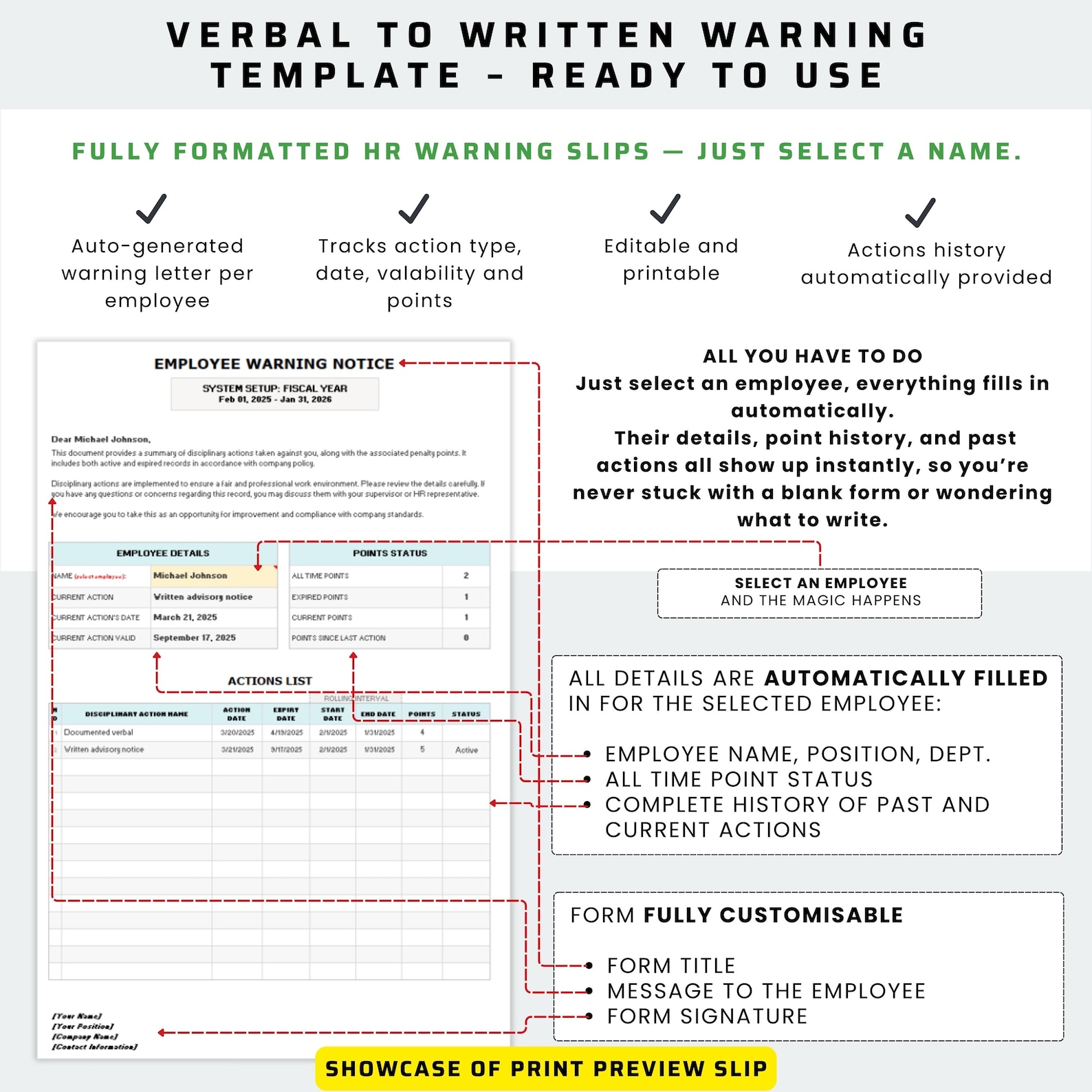 Disciplinary Action Form System | Employee Warning Notice Template, HR ...