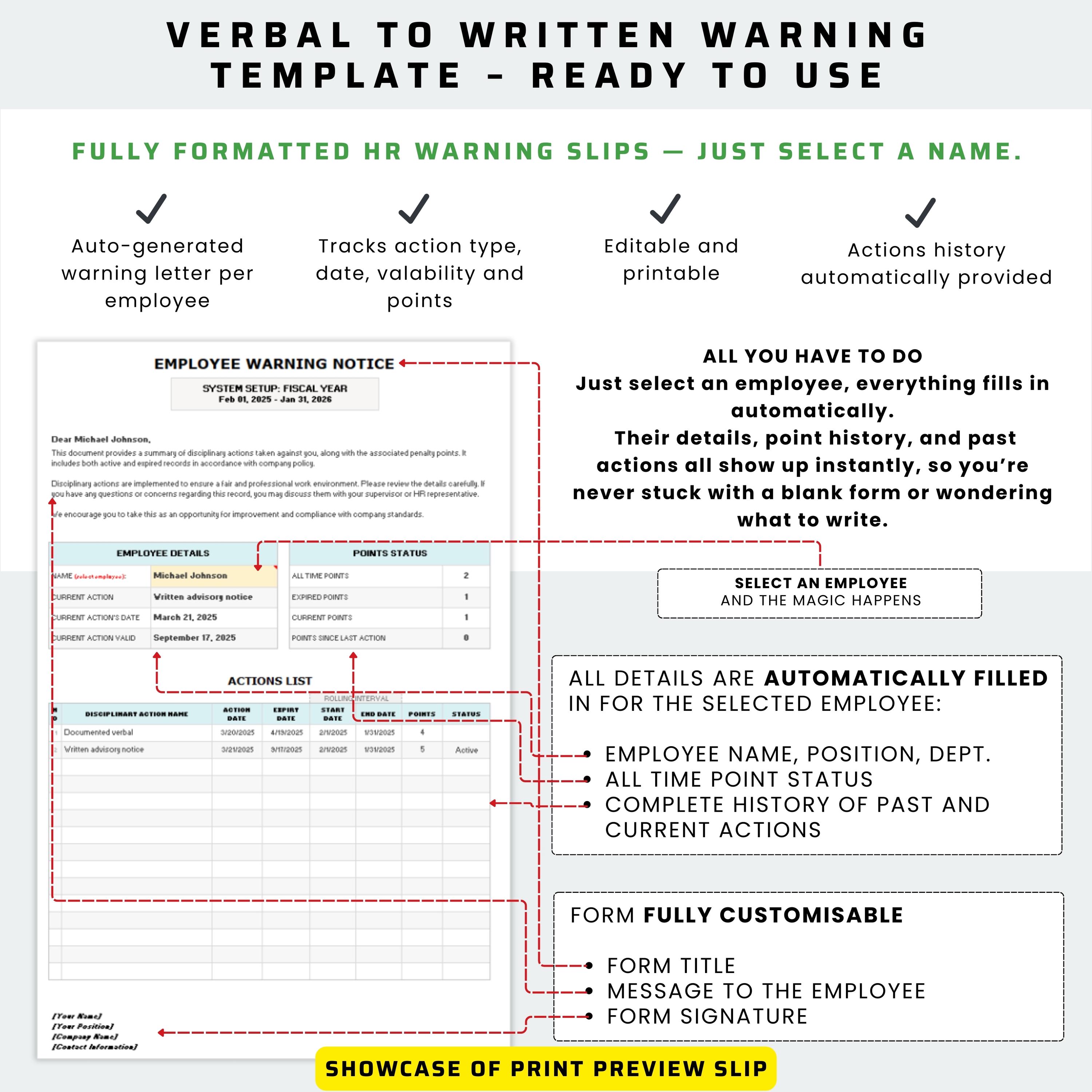 Disciplinary Action Form System | Employee Warning Notice Template, HR ...