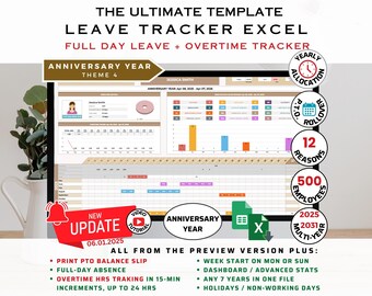 Leave Tracker Excel Template (100 Employee) | Absence Tracker, Leave ...