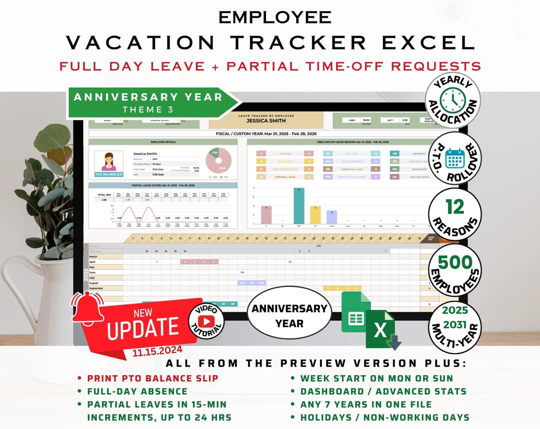 Vacation Tracker Excel Employee - Any 7 Years Employee Vacation Leave ...