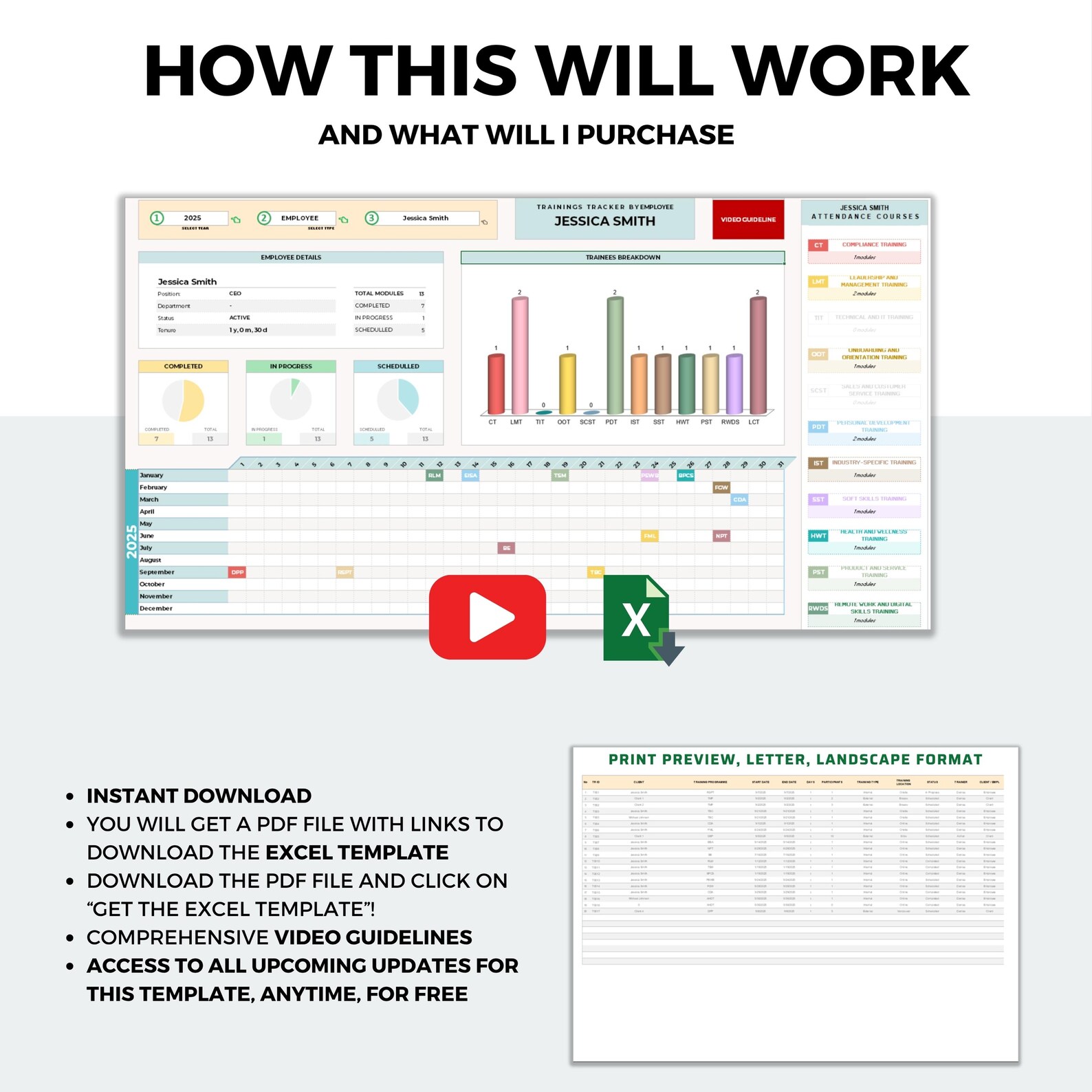 Employee Training Tracker Excel: HR Staff Development Spreadsheet ...