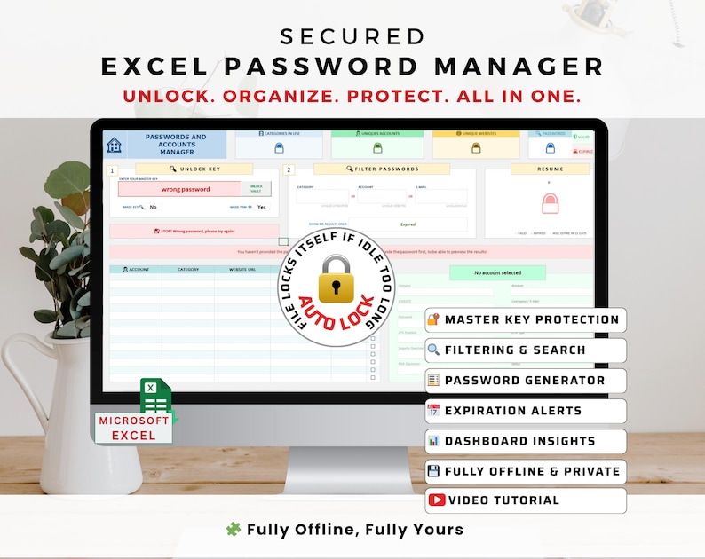 Excel Password Manager: Auto-lock, Password Generator (digital Download ...