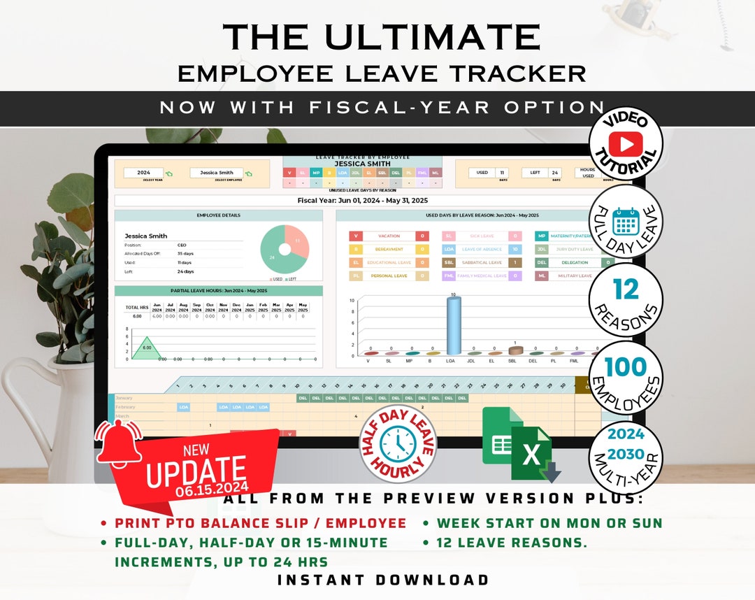 Employee Leave Tracker & Vacation Tracker Excel Template and Google ...