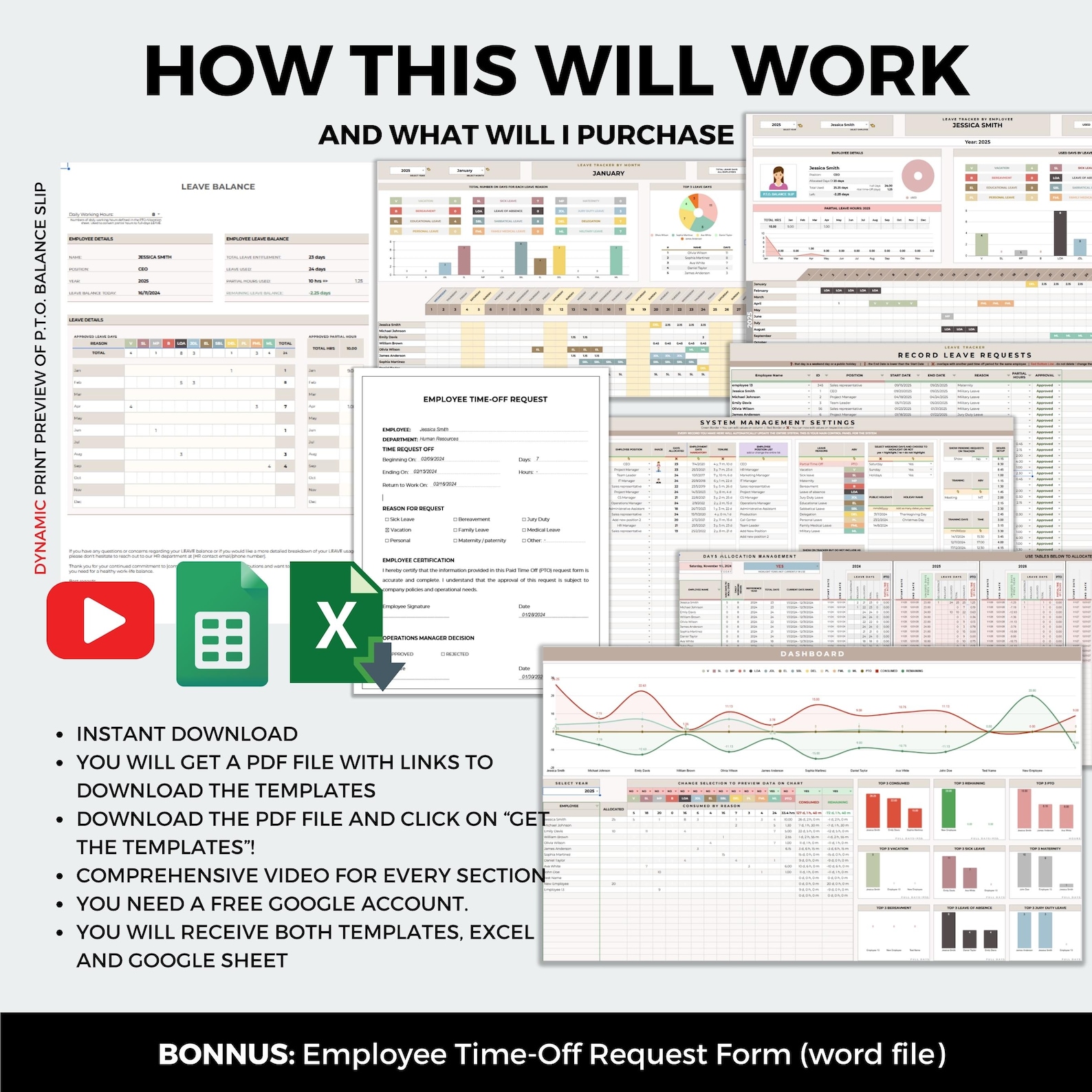Employee PTO Tracker | Time off and Absence Excel Template | Vacation ...