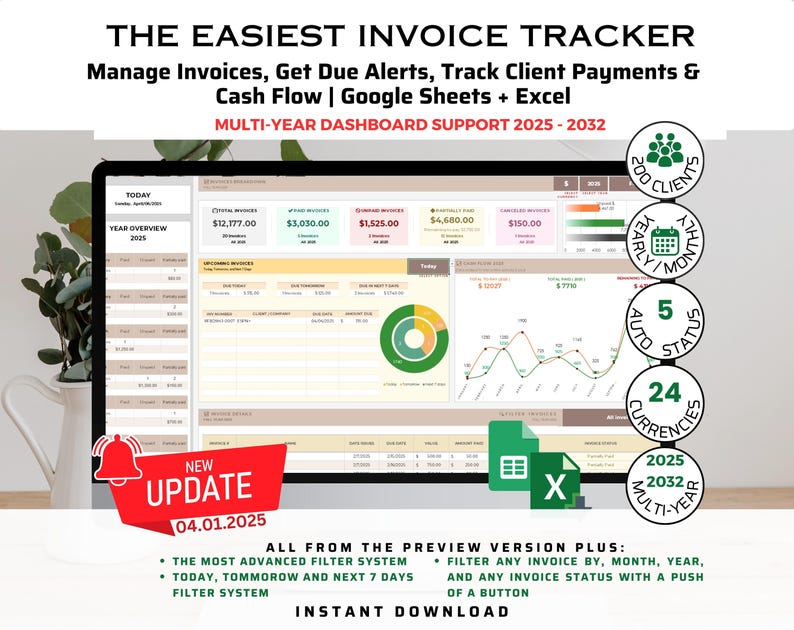 Invoice Tracker: Google Sheets & Excel Spreadsheet (digital Download ...