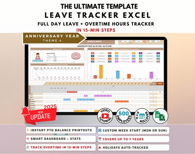 Employee Leave Tracker Excel Template: up to 500 Employees, 7 Years ...