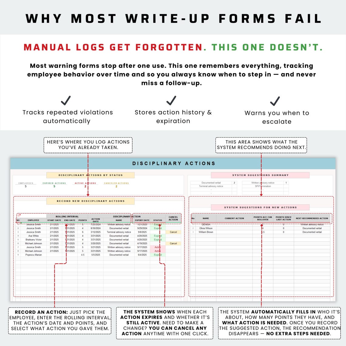 Disciplinary Action Form System | Employee Warning Notice Template, HR ...