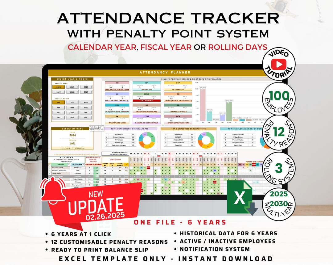Employee Attendance Tracker, Excel, Dress Code, Sick Leave, Early Out ...