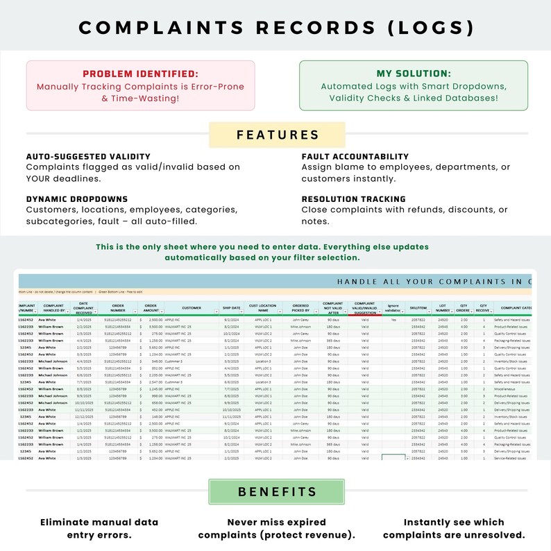 Customer Complaint Log Template | Excel & Google Sheets Tracker With ...