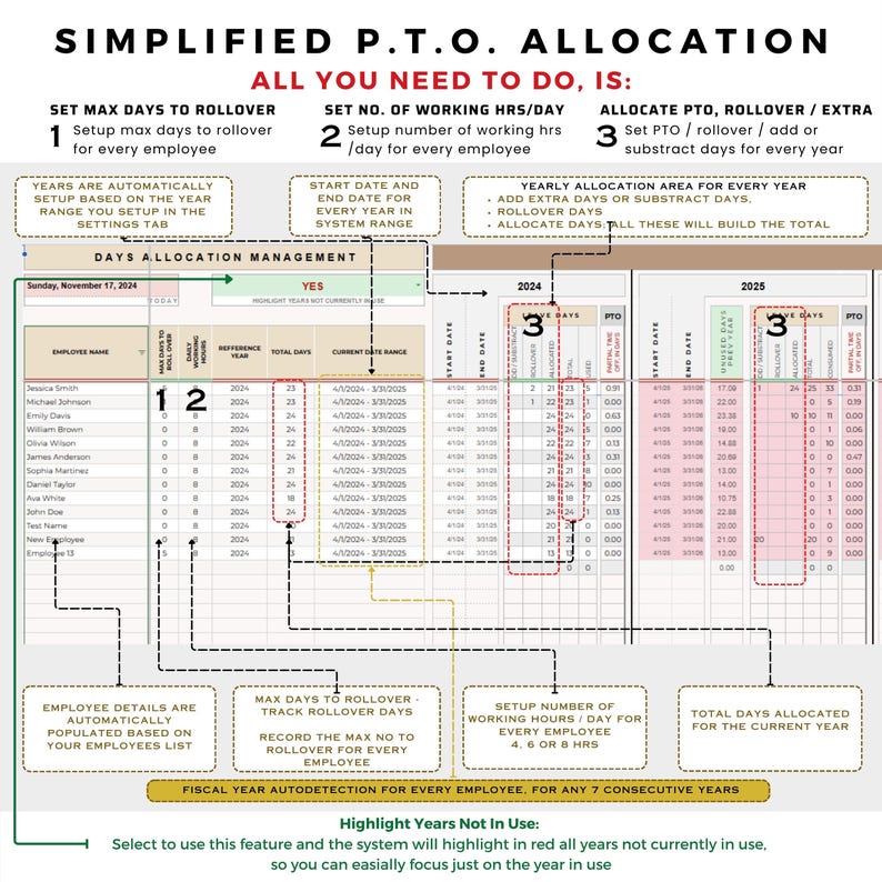 Leave Tracker Excel Template: up to 500 Employees, 7 Years (digital Download) - Etsy