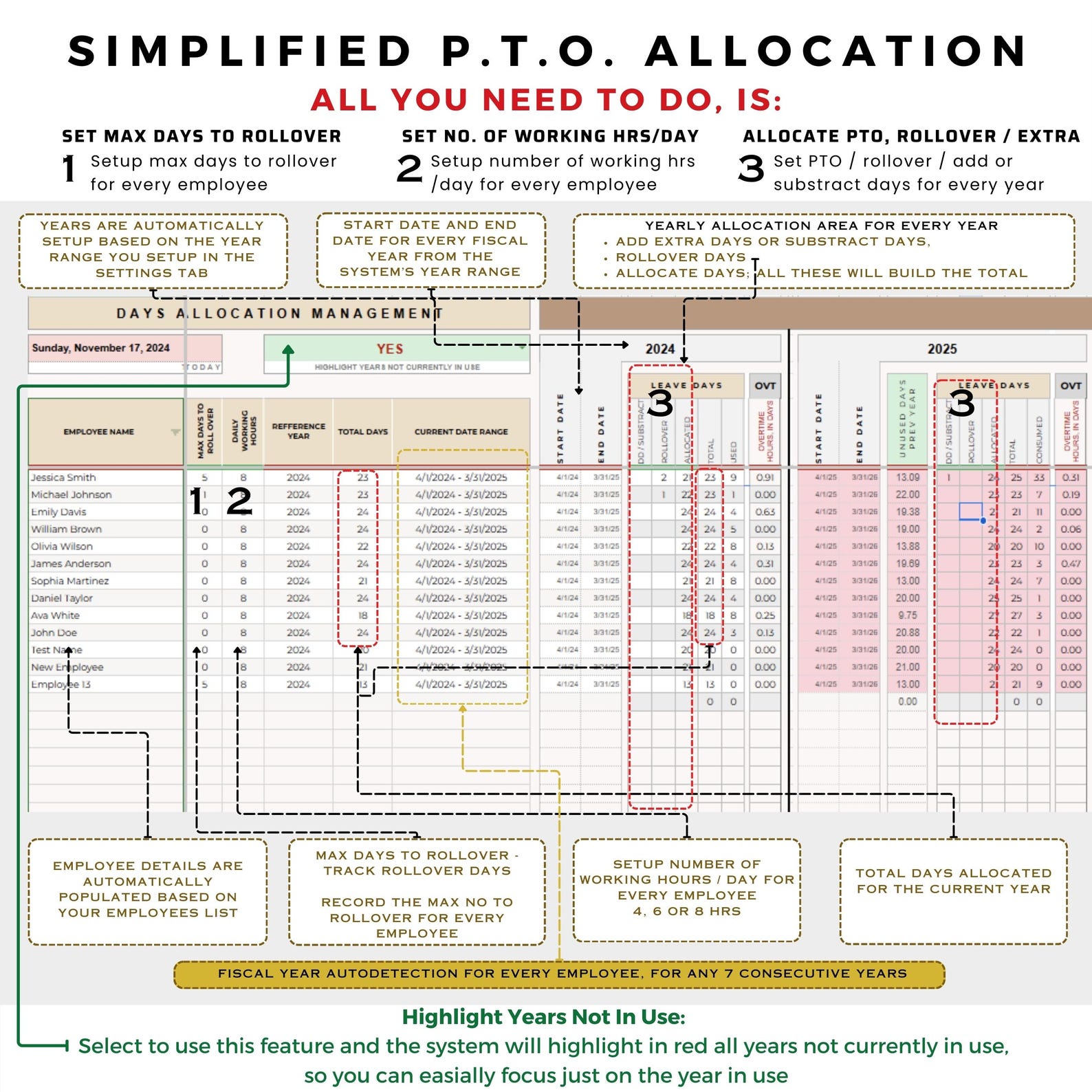 Employee Time-off Tracker: Excel Template, Overtime & Fiscal Year ...