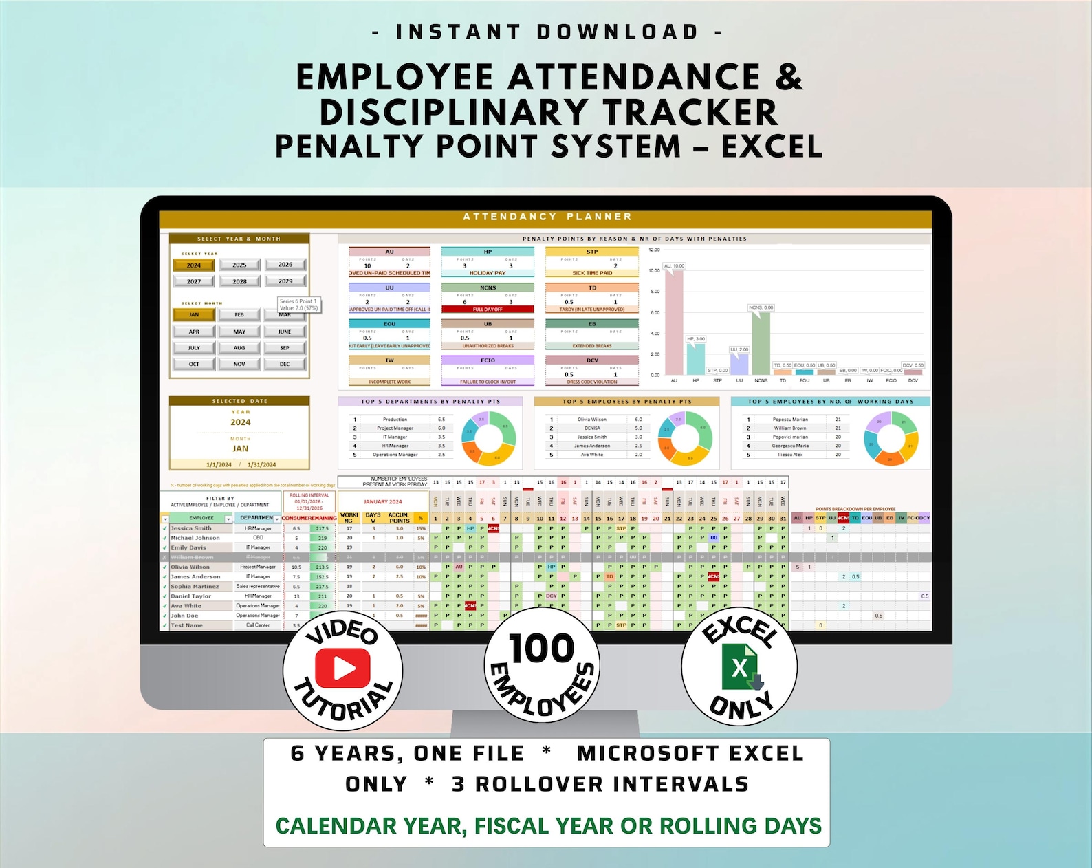 Employee Attendance Tracker for Small Businesses With Penalty Point ...