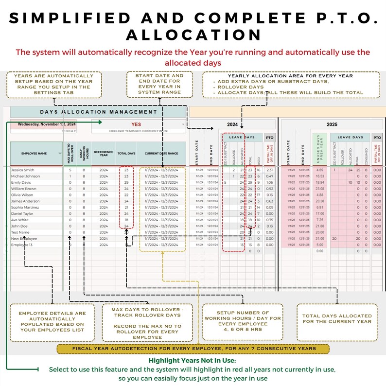 Employee Leave Tracker: 7-year Excel & Google Sheets Template (digital ...