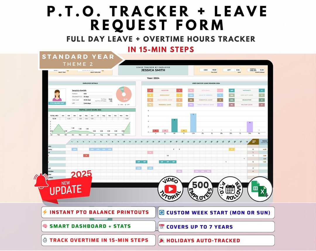 Employee Time-off Tracker | Excel and Google Sheets PTO Leave Template ...