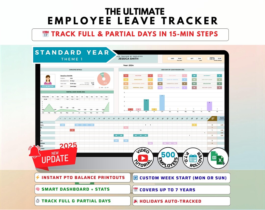 Employee Leave Tracker: Excel & Google Sheets Template (full/partial ...